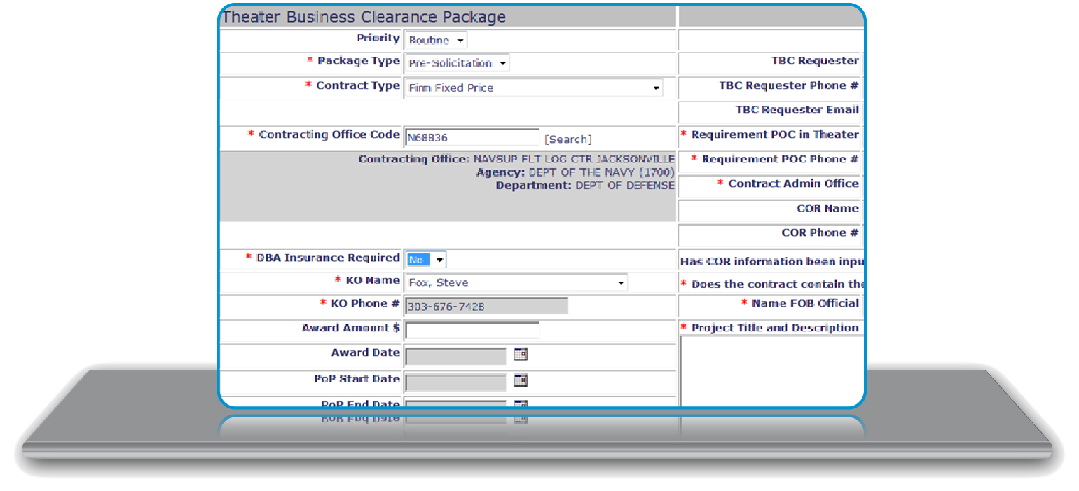 Screenshot of the TBC application